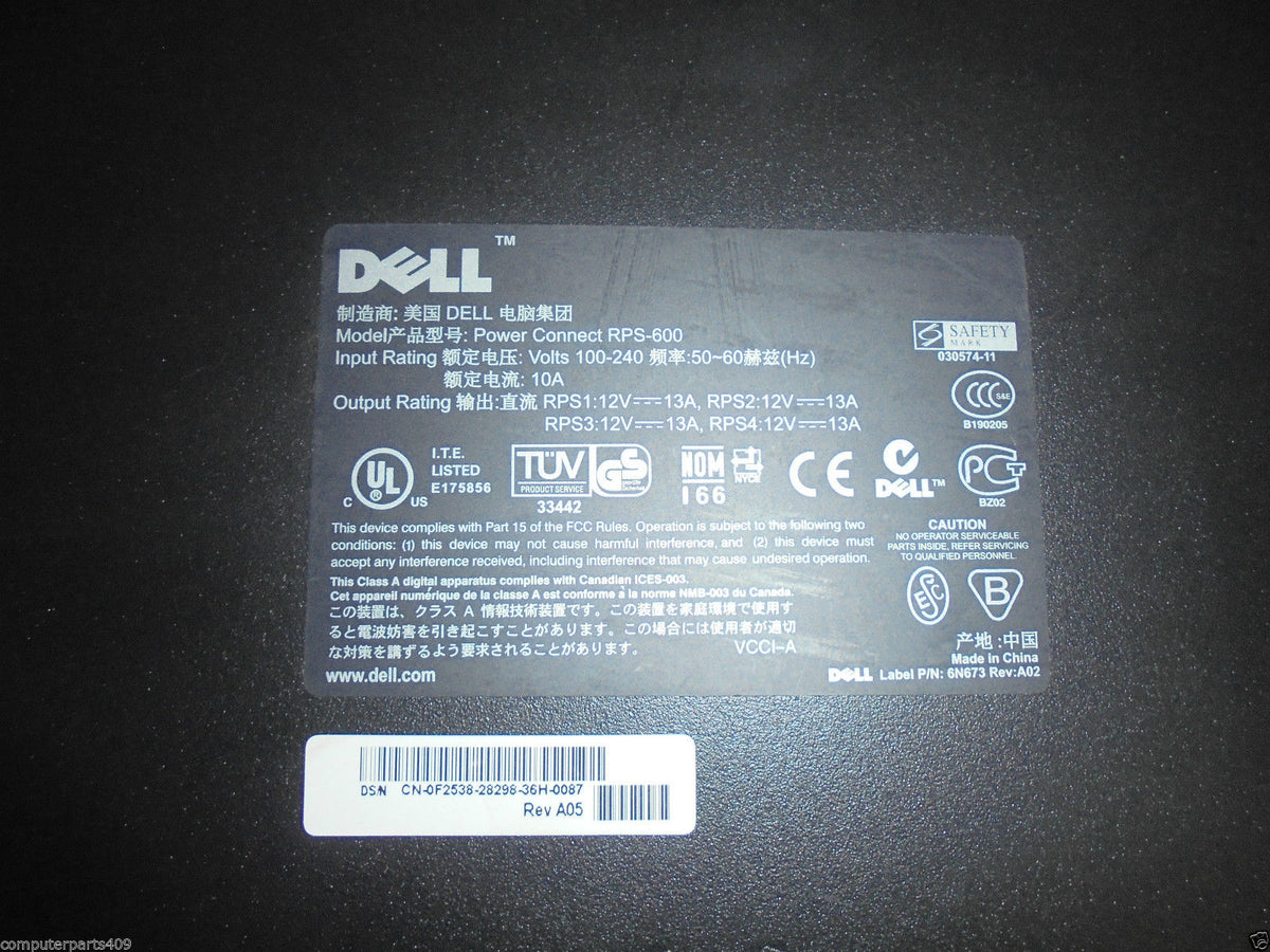 Dell PowerConnect RPS-600 600W Redundant Fuente Poder- F2538 ...